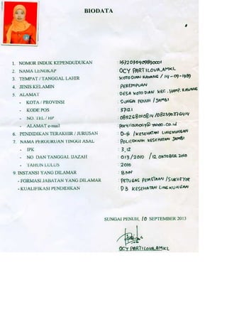 contoh Curiculum vitae tes cpns kota sungai penuh provinsi jambi | PDF