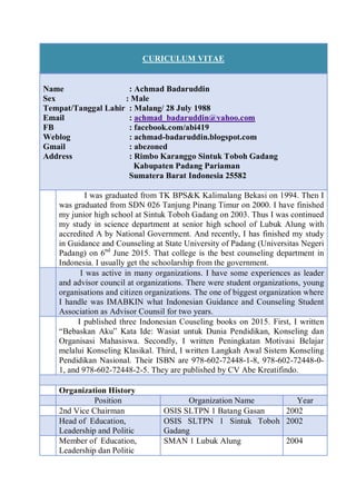 Curiculum vitae Achmad Badaruddin | PDF
