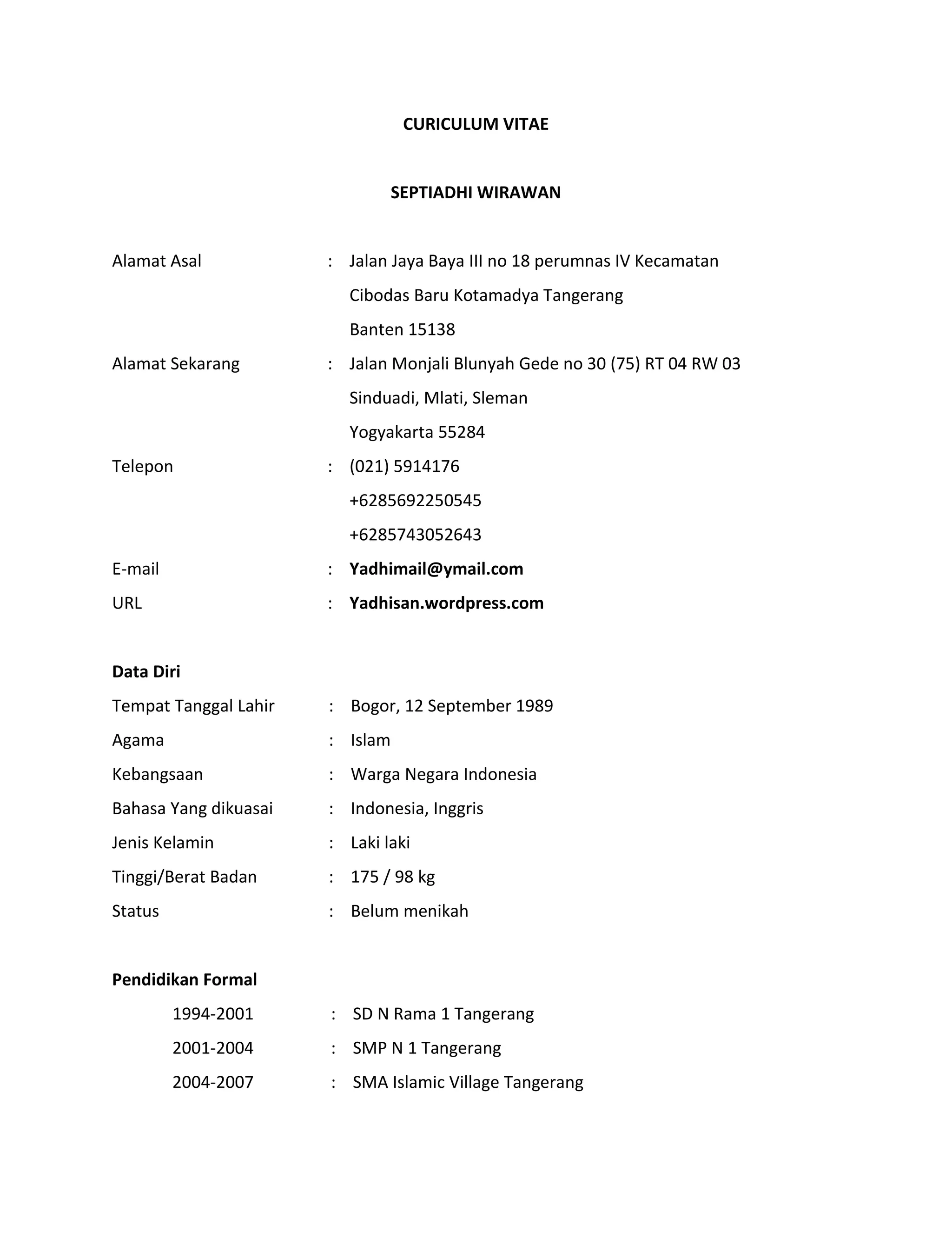 Curiculum vitae septiadhi wirawan | DOCX