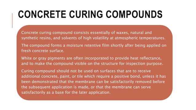 Curing method, Curing Compound classification as per ASTM C-309 | PPTX ...
