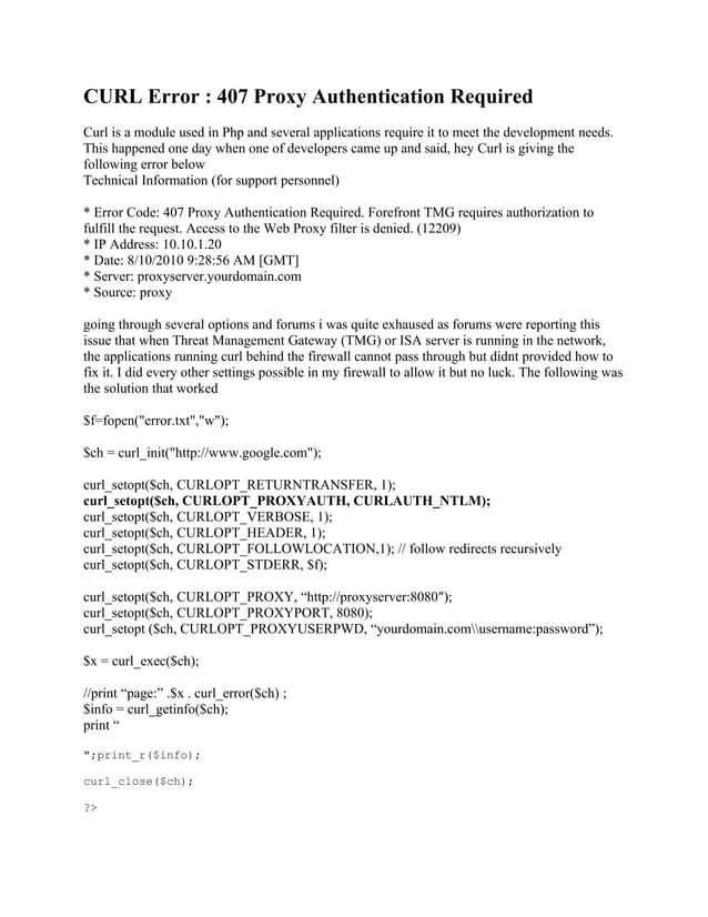 Curl error 407 proxy authentication required | DOC | Internet | Computing