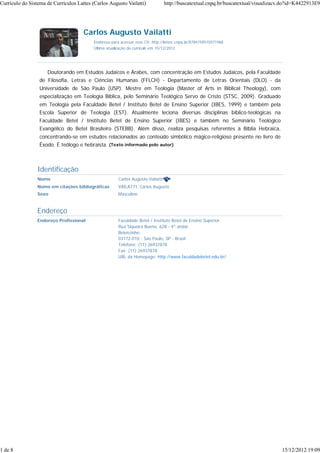 Currículo do sistema de currículos lattes (carlos augusto vailatti) | PDF