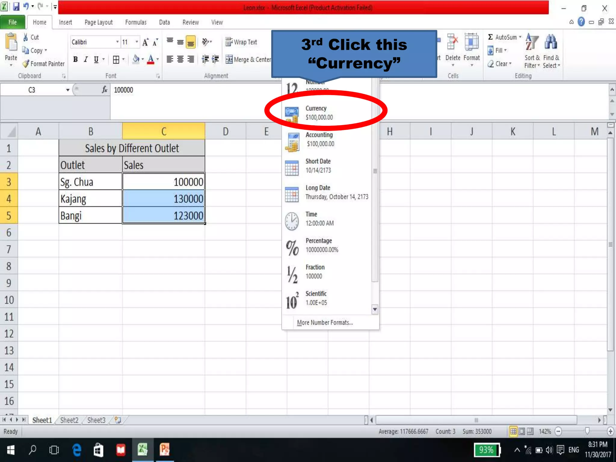 How to change numbers to currency format | PPT