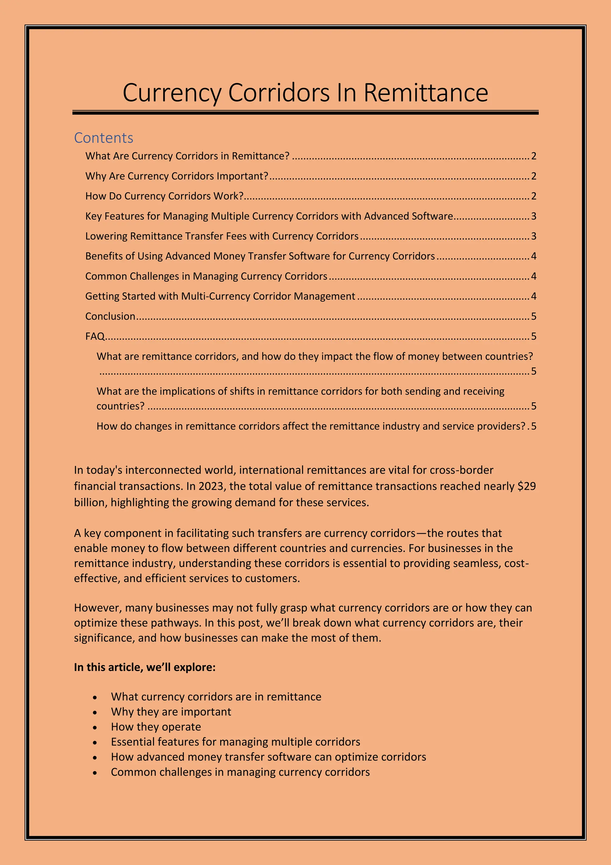Understanding Currency Corridors In Remittance | PDF