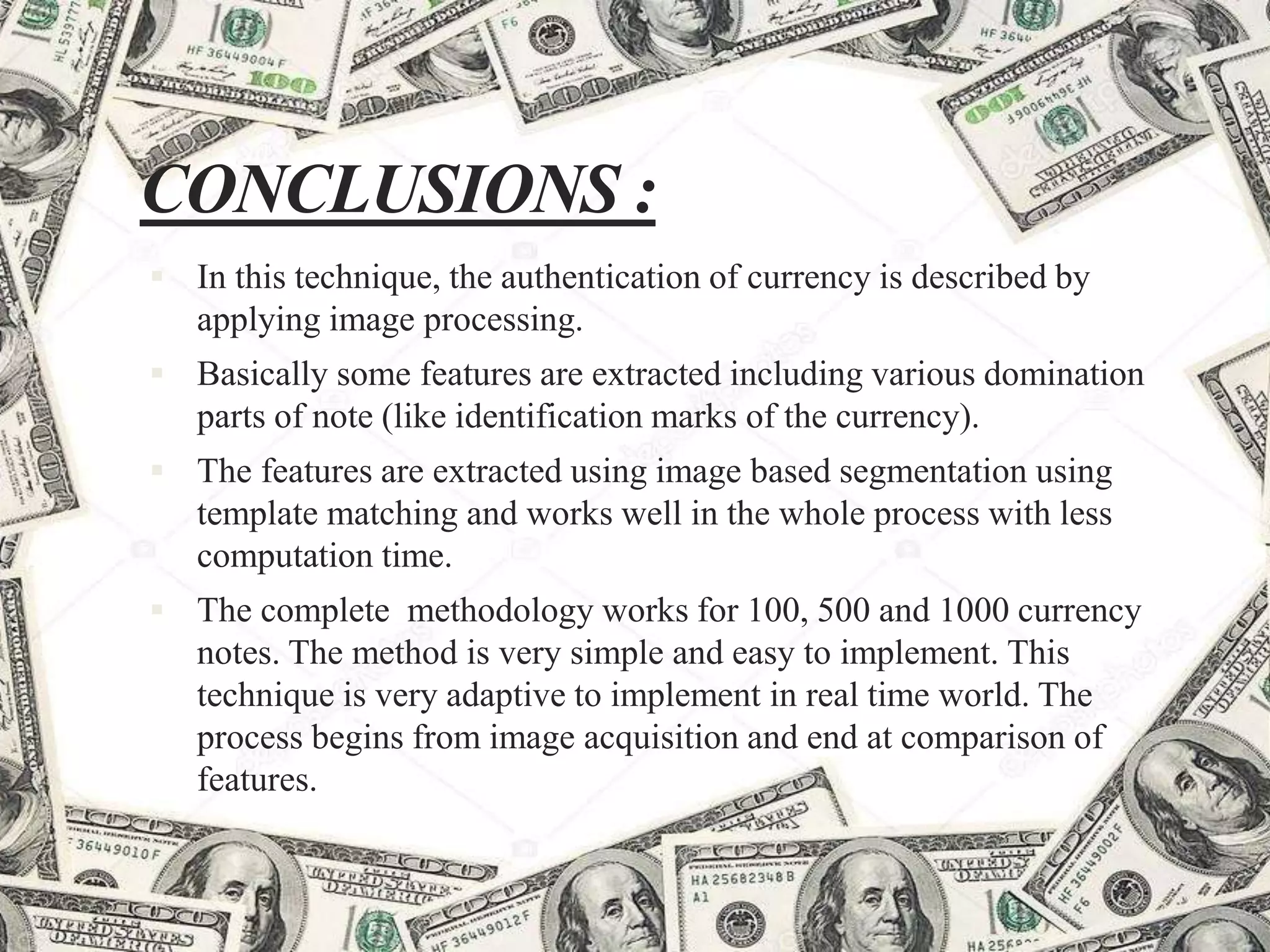 Currency Recognition System Using Image Processing Pptx