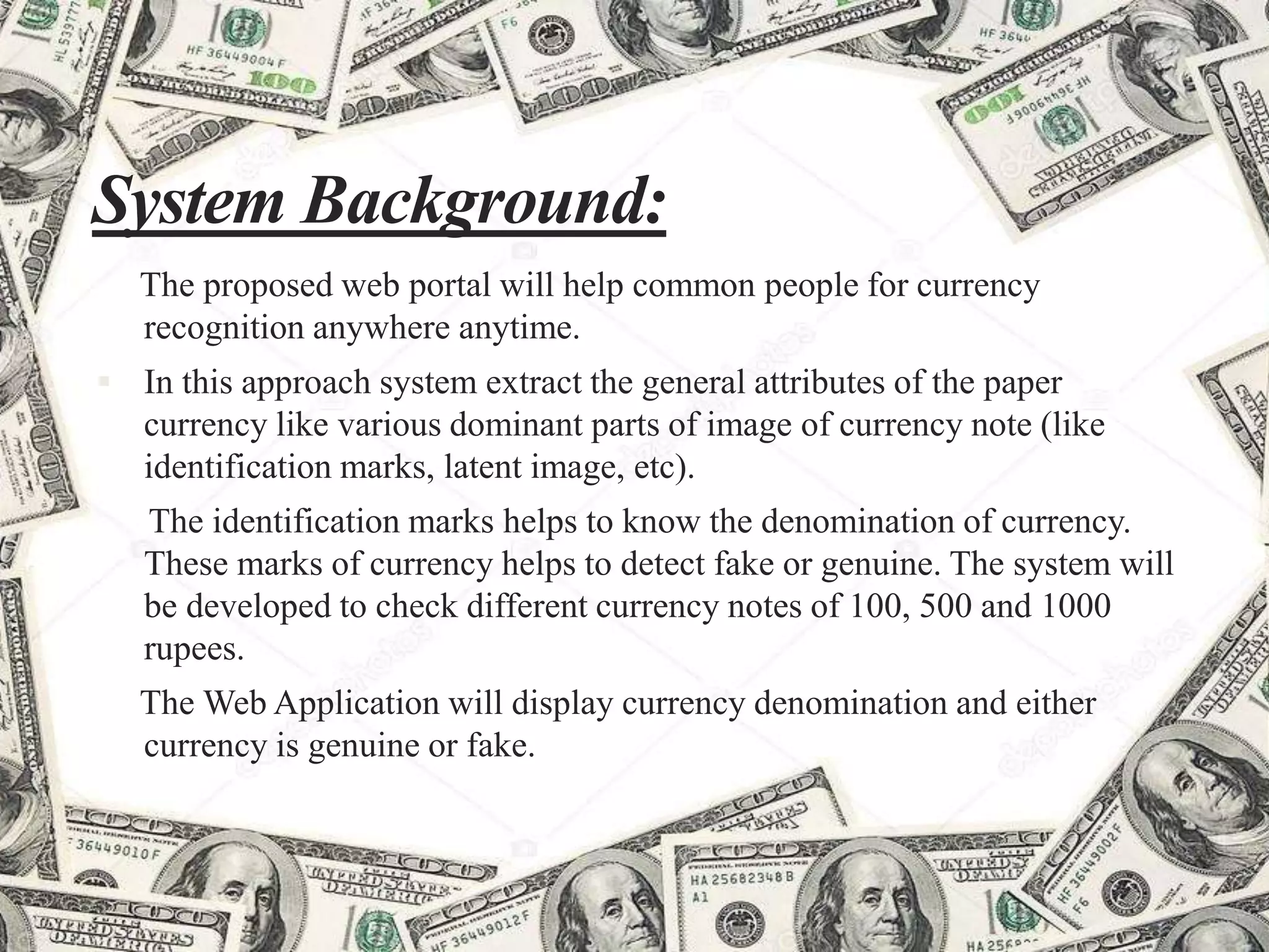 Currency recognition system using image processing | PPTX