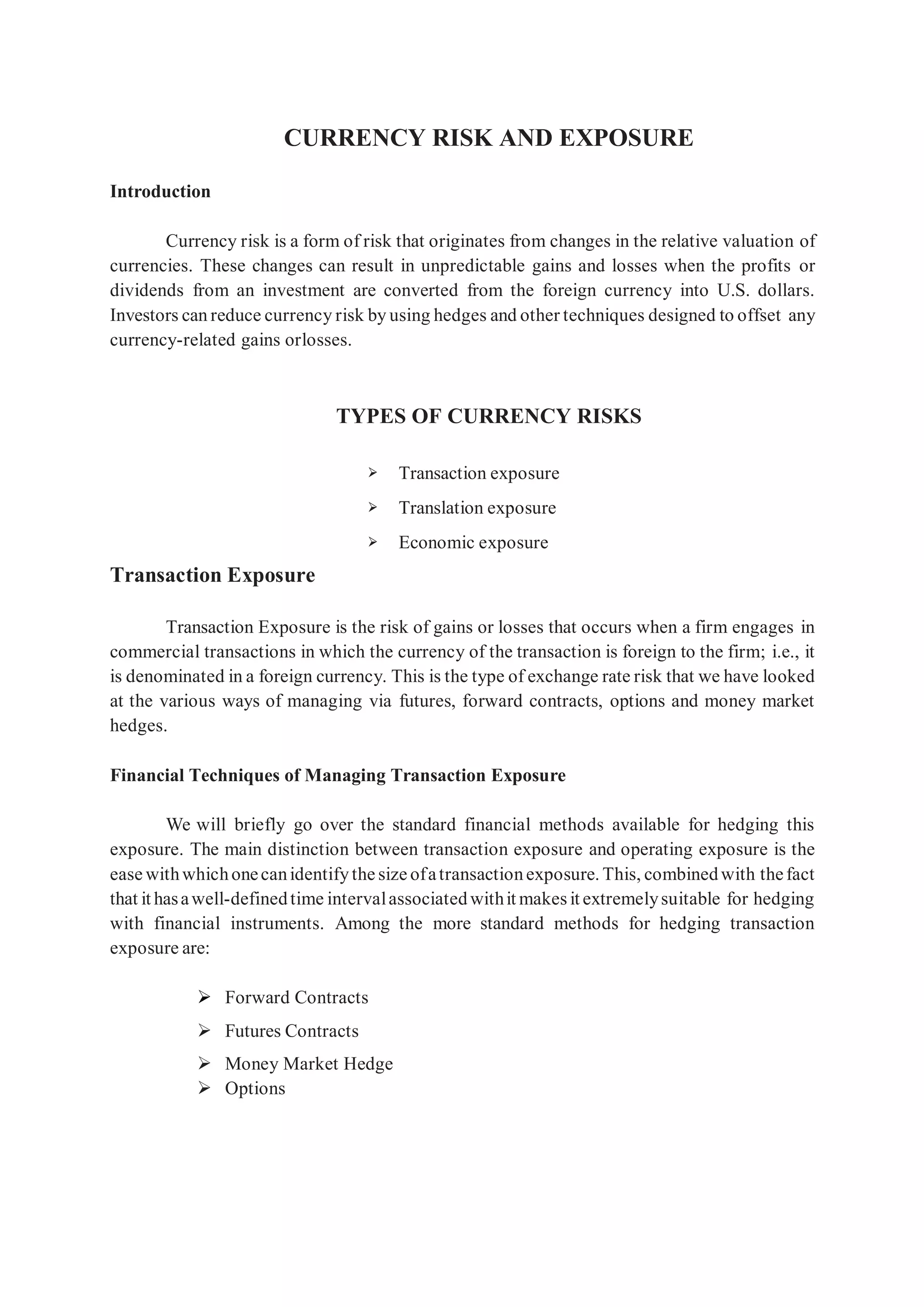 Currency risk and exposure (unit 4) | PDF