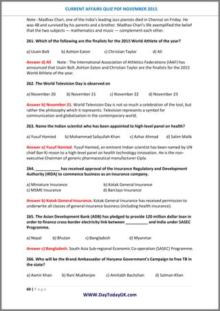 Current Affairs Quiz PDF Novebmer 2015 By Daytodaygk.com