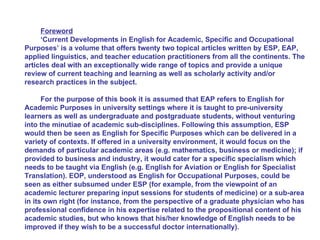 Current Developments in English for Academic Specific and Occupational ...