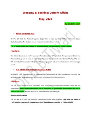 Indian Economy: Current Affairs (April-May-June 2020)English medium | PDF