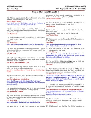 Current affairs complete may-2014 | PDF