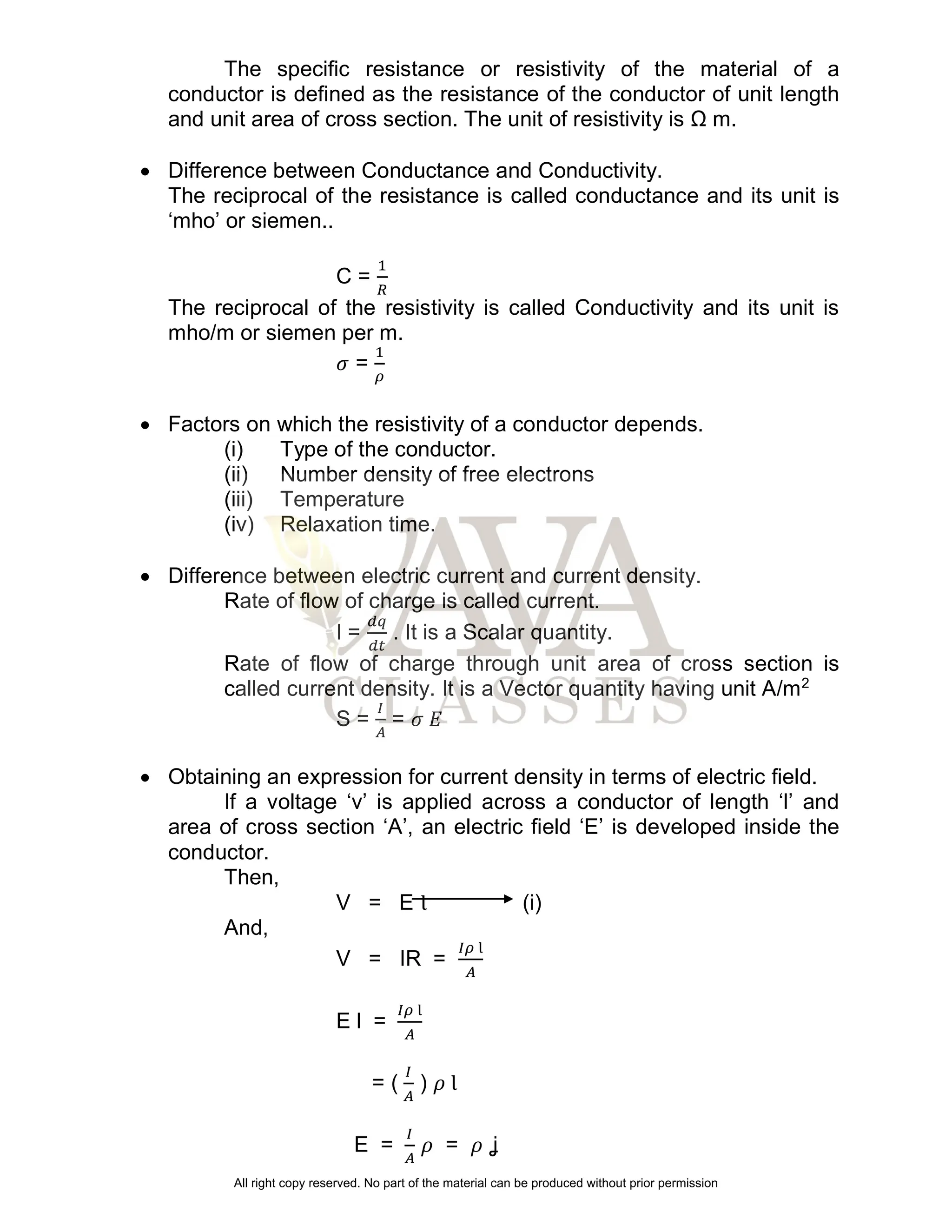 Physics Class 12 Current Electricity Study material pdf download | PDF ...
