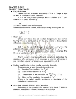 Physics Class 12 Current Electricity Study material pdf download | PDF