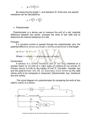 Physics Class 12 Current Electricity Study material pdf download | PDF