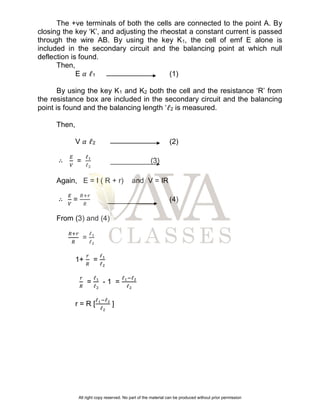 Physics Class 12 Current Electricity Study material pdf download | PDF