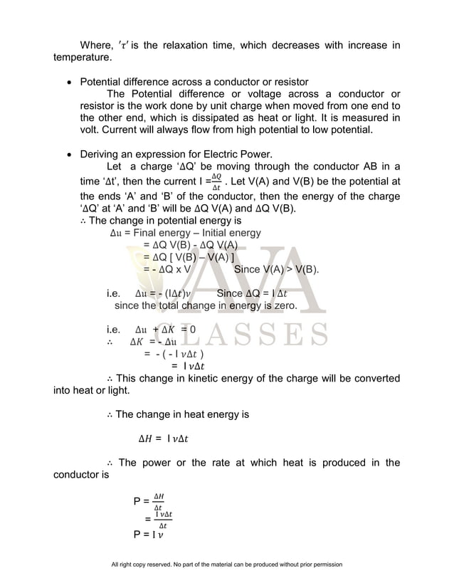 Physics Class 12 Current Electricity Study material pdf download | PDF ...