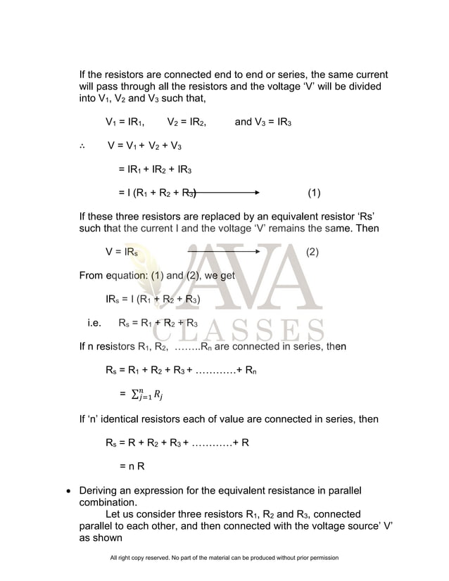Physics Class 12 Current Electricity Study material pdf download | PDF | Physics | Science
