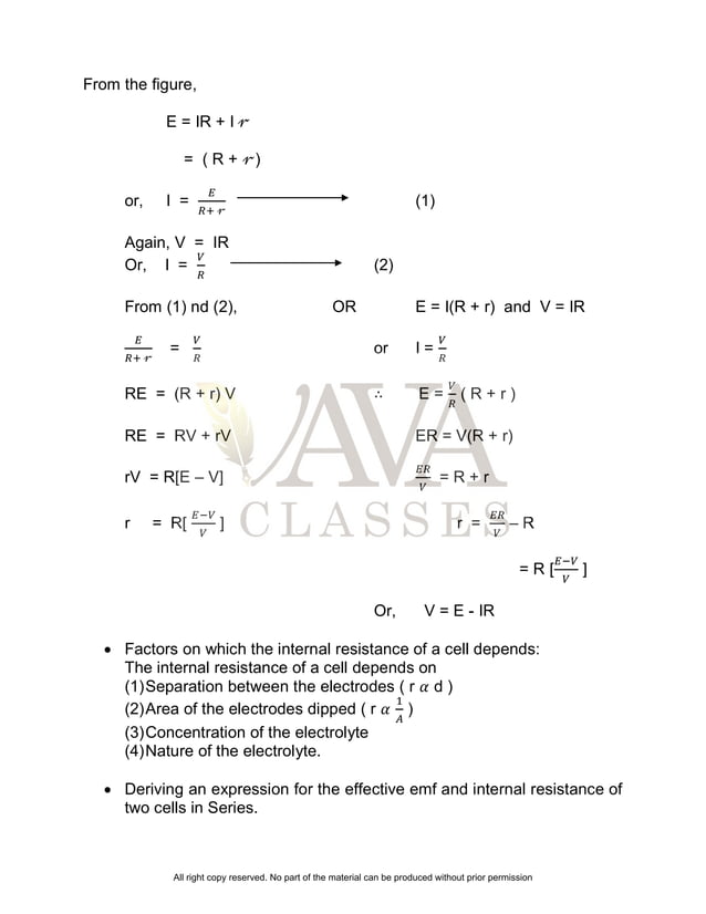 Physics Class 12 Current Electricity Study material pdf download | PDF | Physics | Science