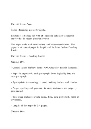 Current Event PaperTopic describes police brutality. | PDF