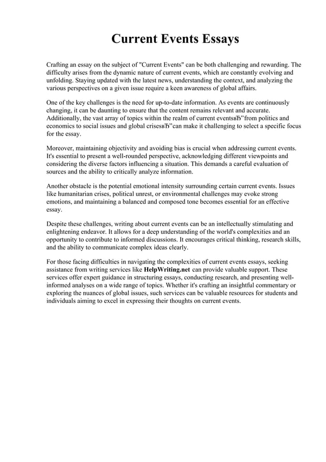 Current Events Essays.pdf | Educational Assessment | Education