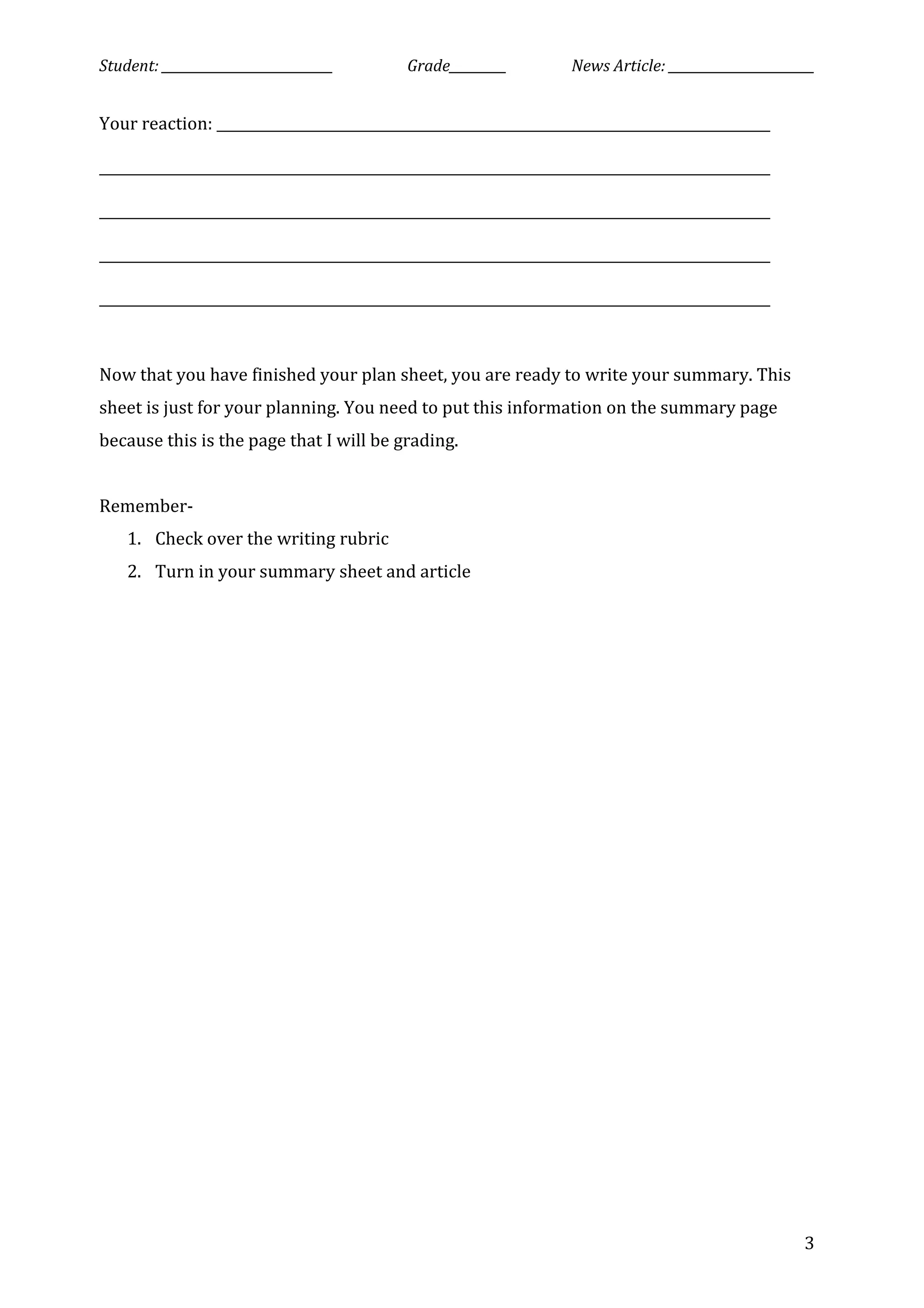 Current events rubric and form | DOCX