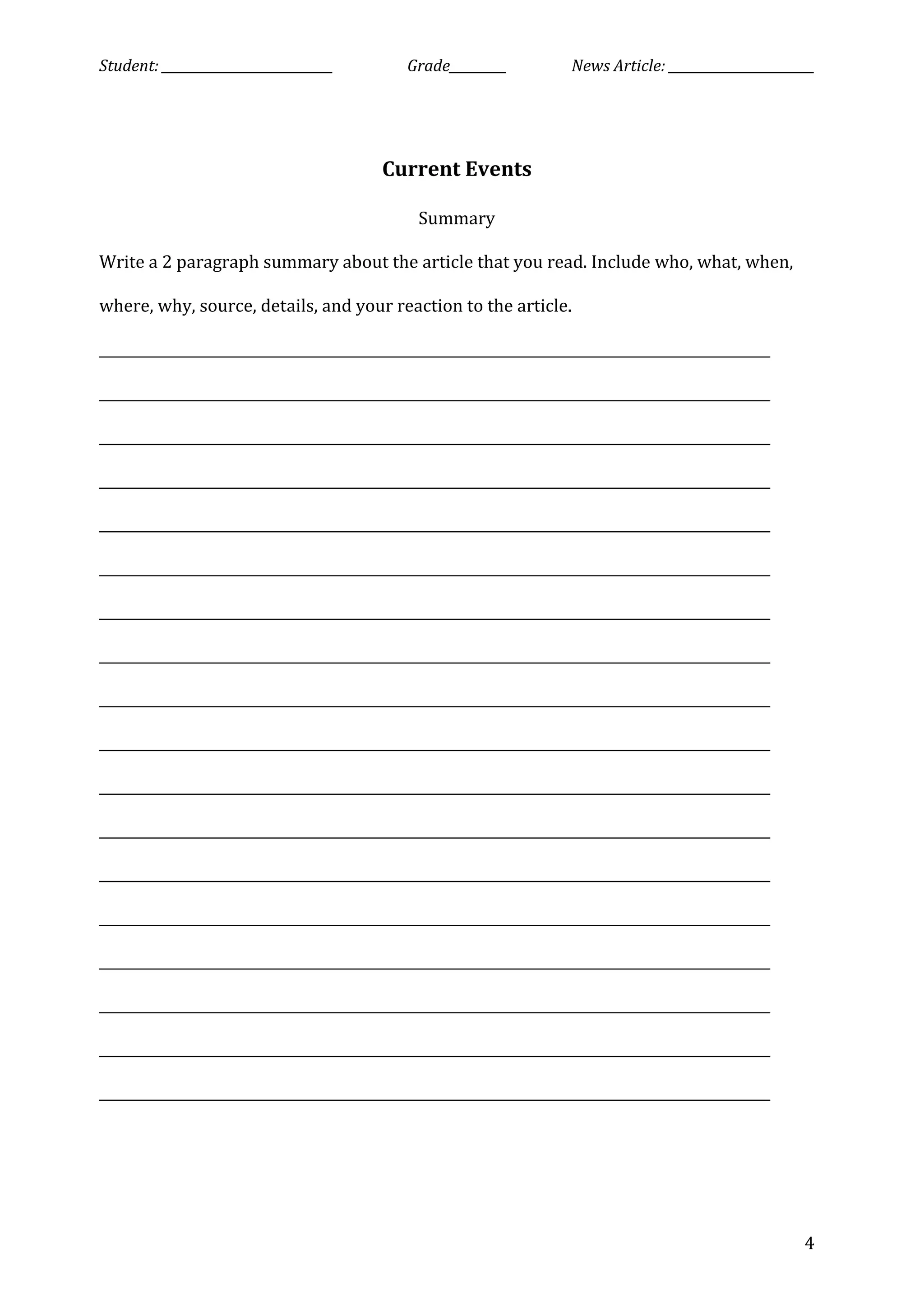 Current events rubric and form | DOCX