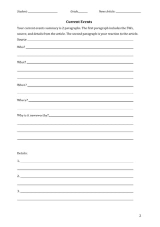 Current events rubric and form | DOCX