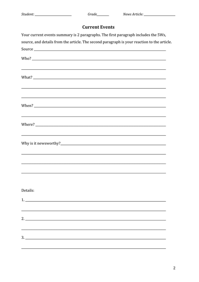 Current events rubric and form | DOCX