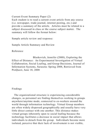 Current Event Summary Paper (2)Each student is to read a current e.docx ...