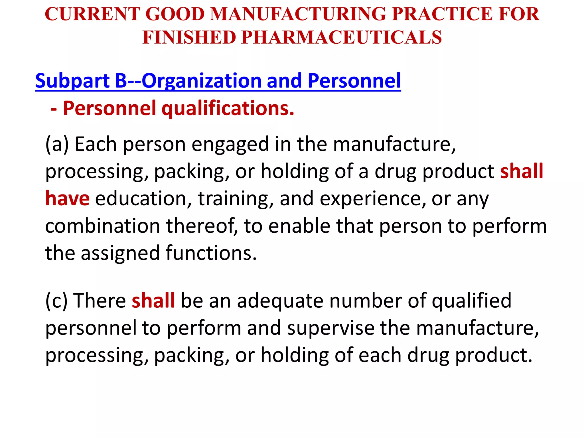 Current good manufacturing practices and current good compounding | PDF