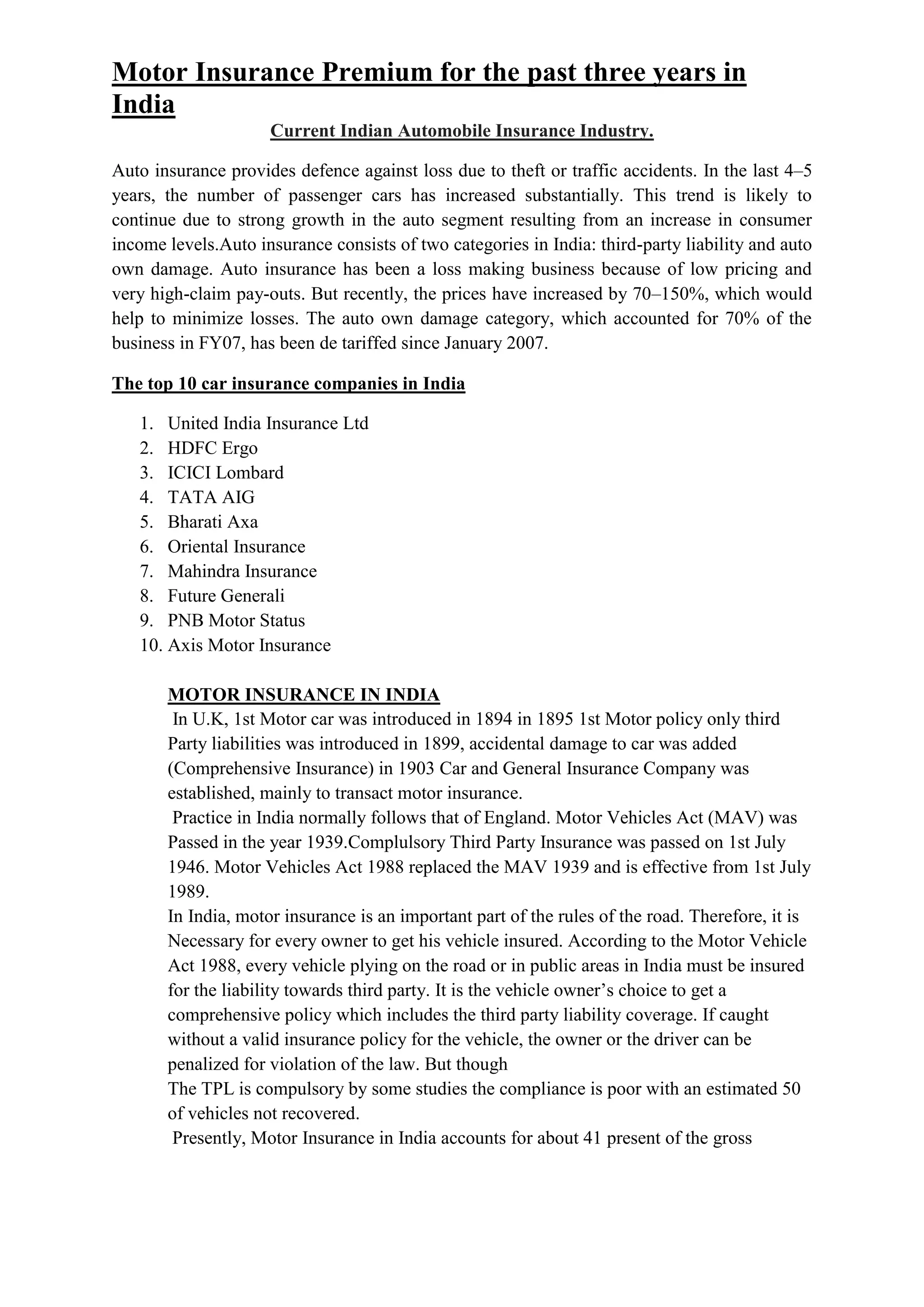 Current indian automobile insurance industry | DOCX