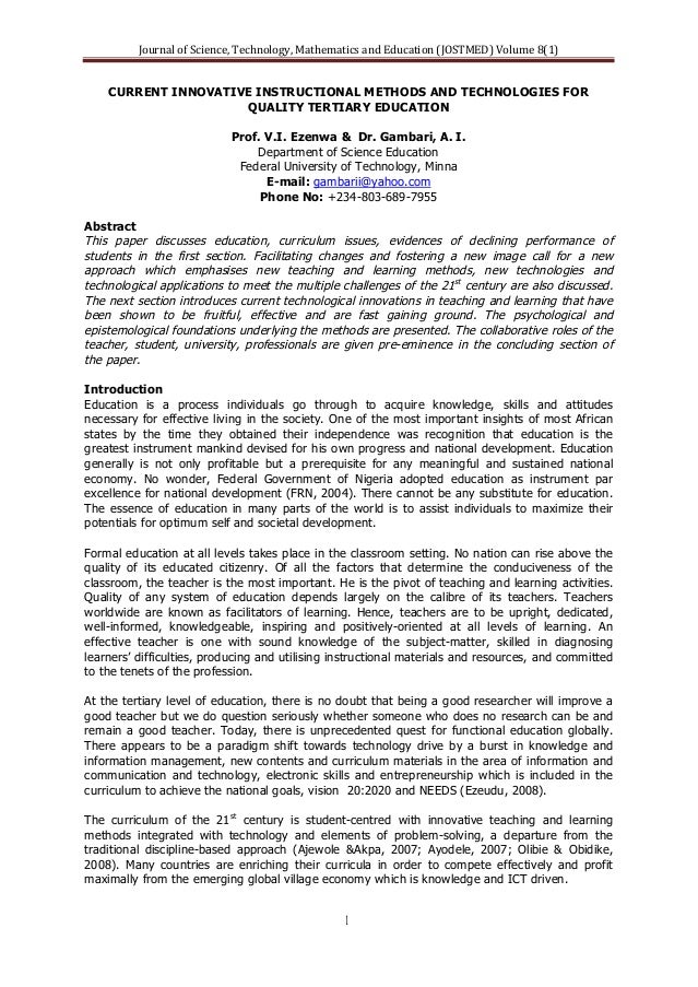 Current innovative instructional methods and technologies for quality…