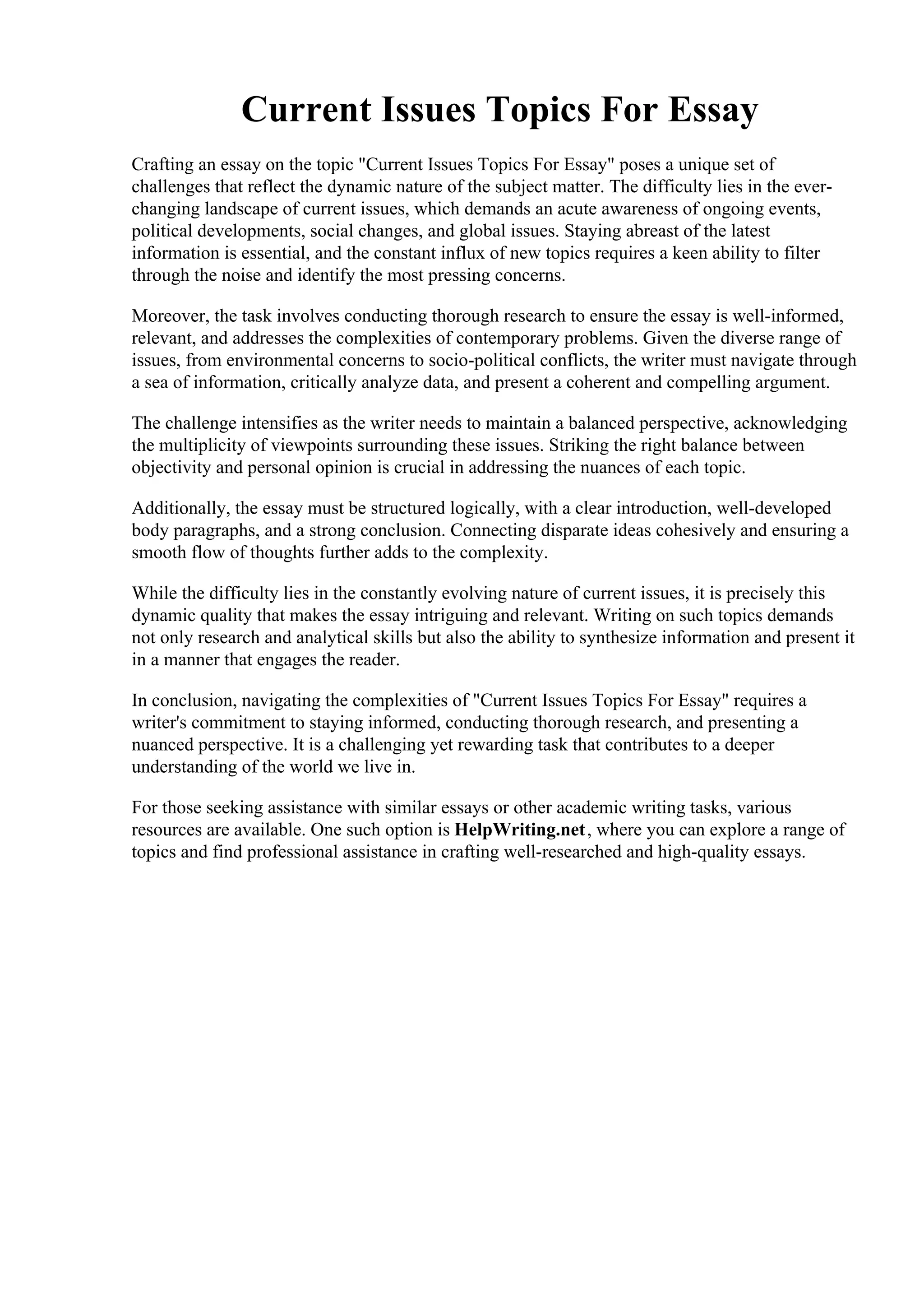 Current Issues Topics For Essay | PDF