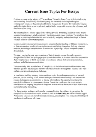 Current Issue Topics For Essays. Care Hope College | PDF