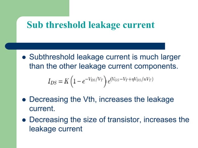 Reduction In Current Leakage In Cmos Vlsi Circuits Ppt