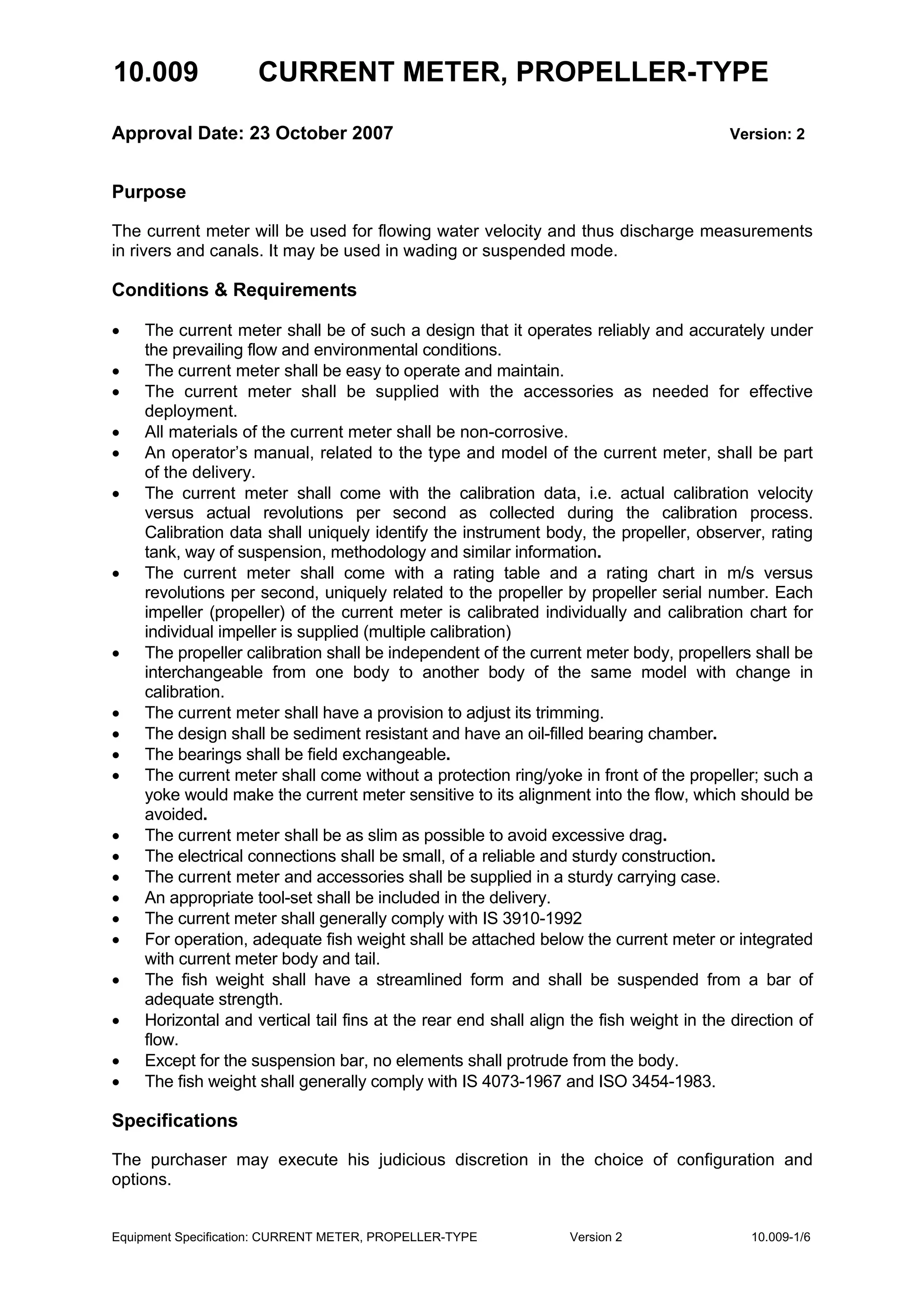 Current meter, propeller type | PDF