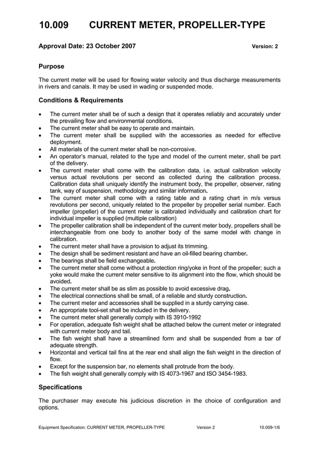 Current meter, propeller type | PDF | Physics | Science