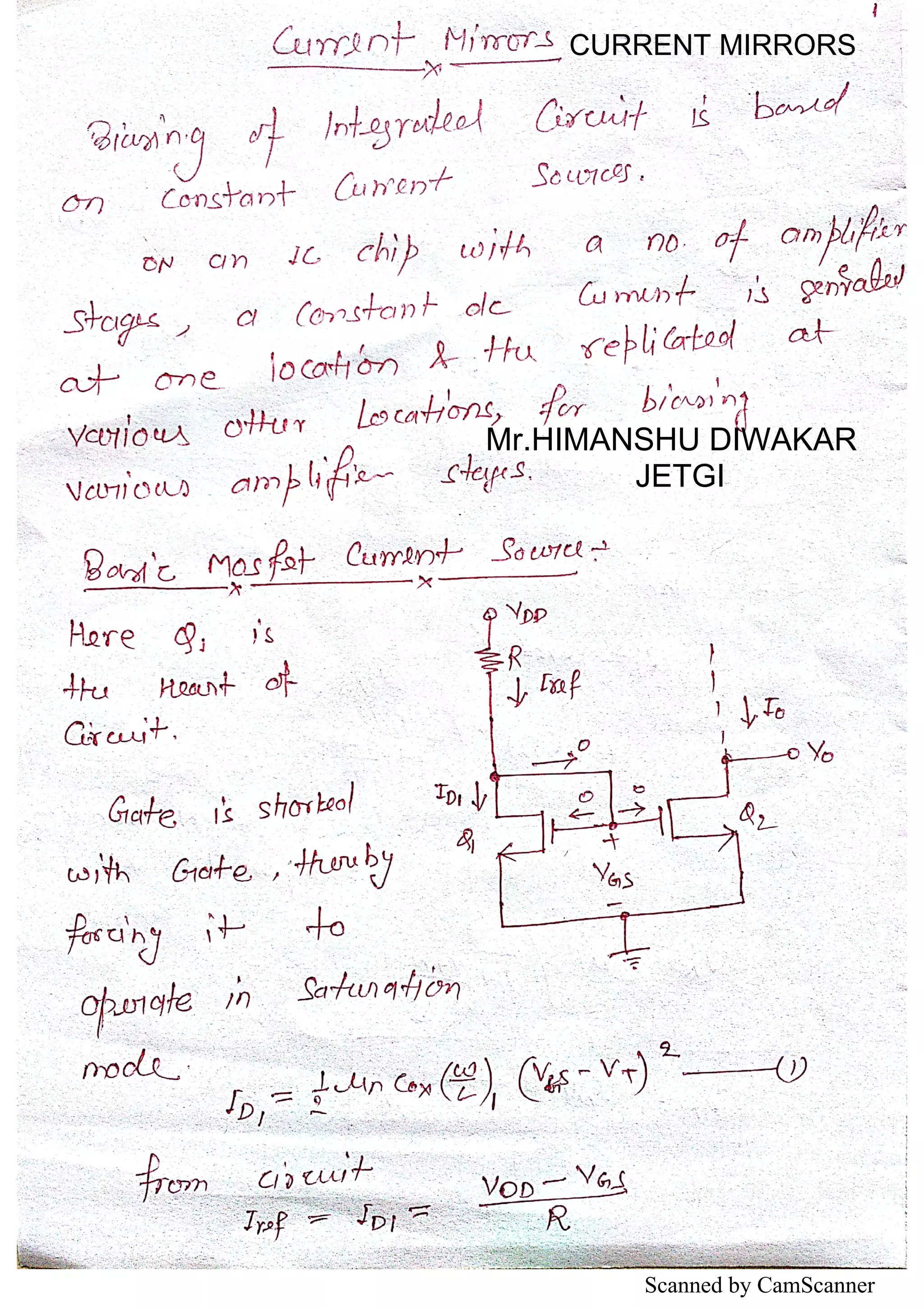 Current mirrors (using BJT & MOSFET) | PDF