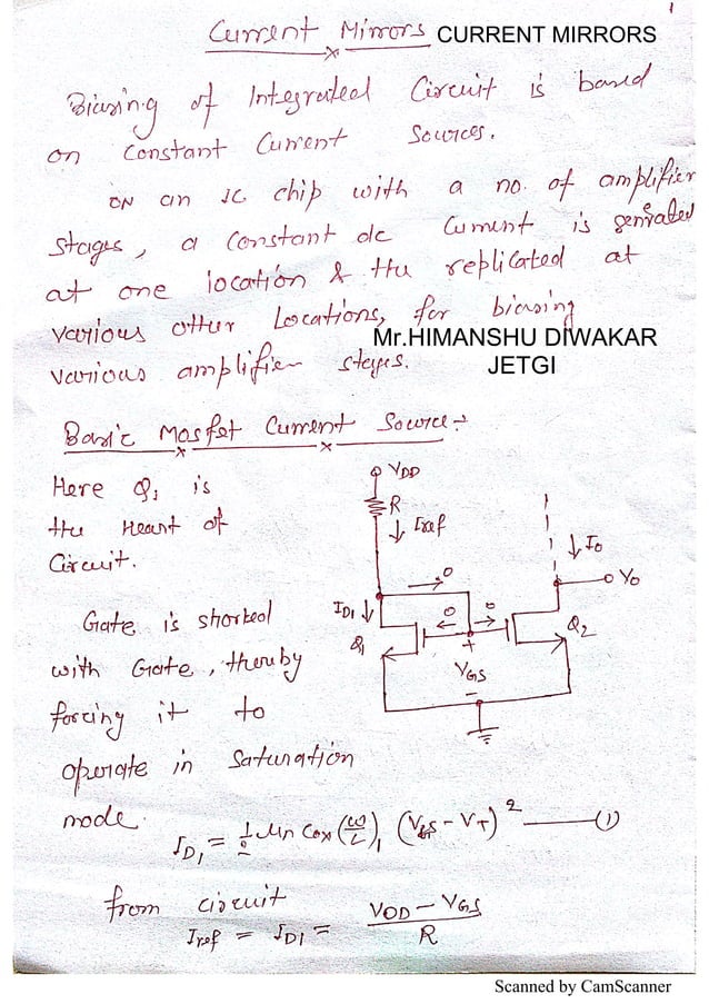 Current mirrors (using BJT & MOSFET) | PDF