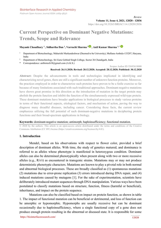 Current Perspective on Dominant Negative Mutations: Trends, Scope and ...