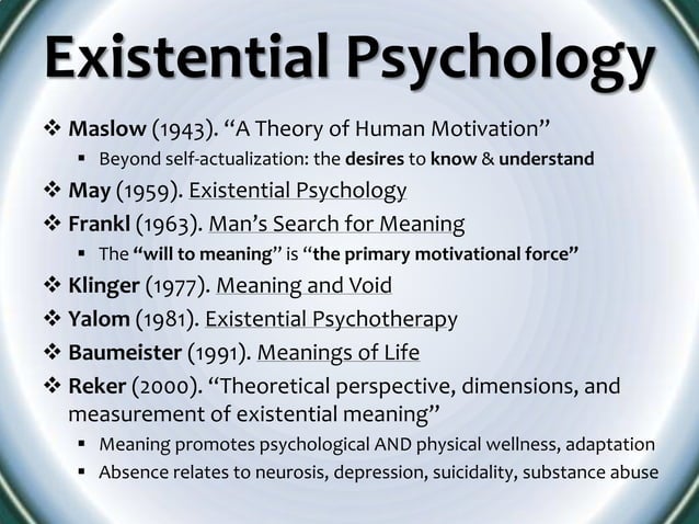 2011 Presentation - Current Research in Existential Psychology | PPTX