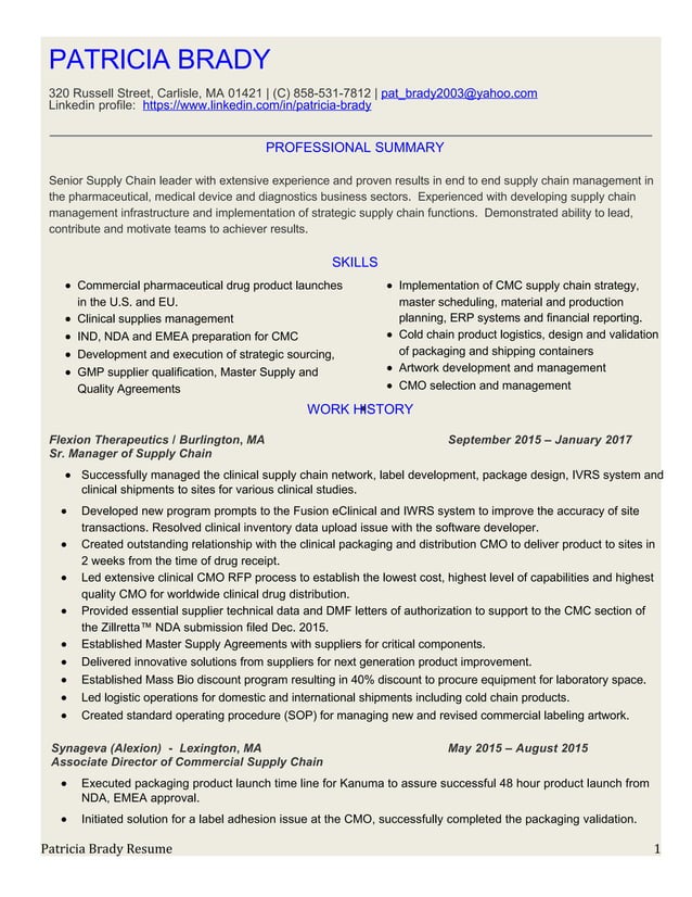 Current resume Patricia Brady | PDF