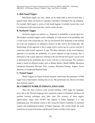 Current state of the art pos tagging for indian languages | PDF