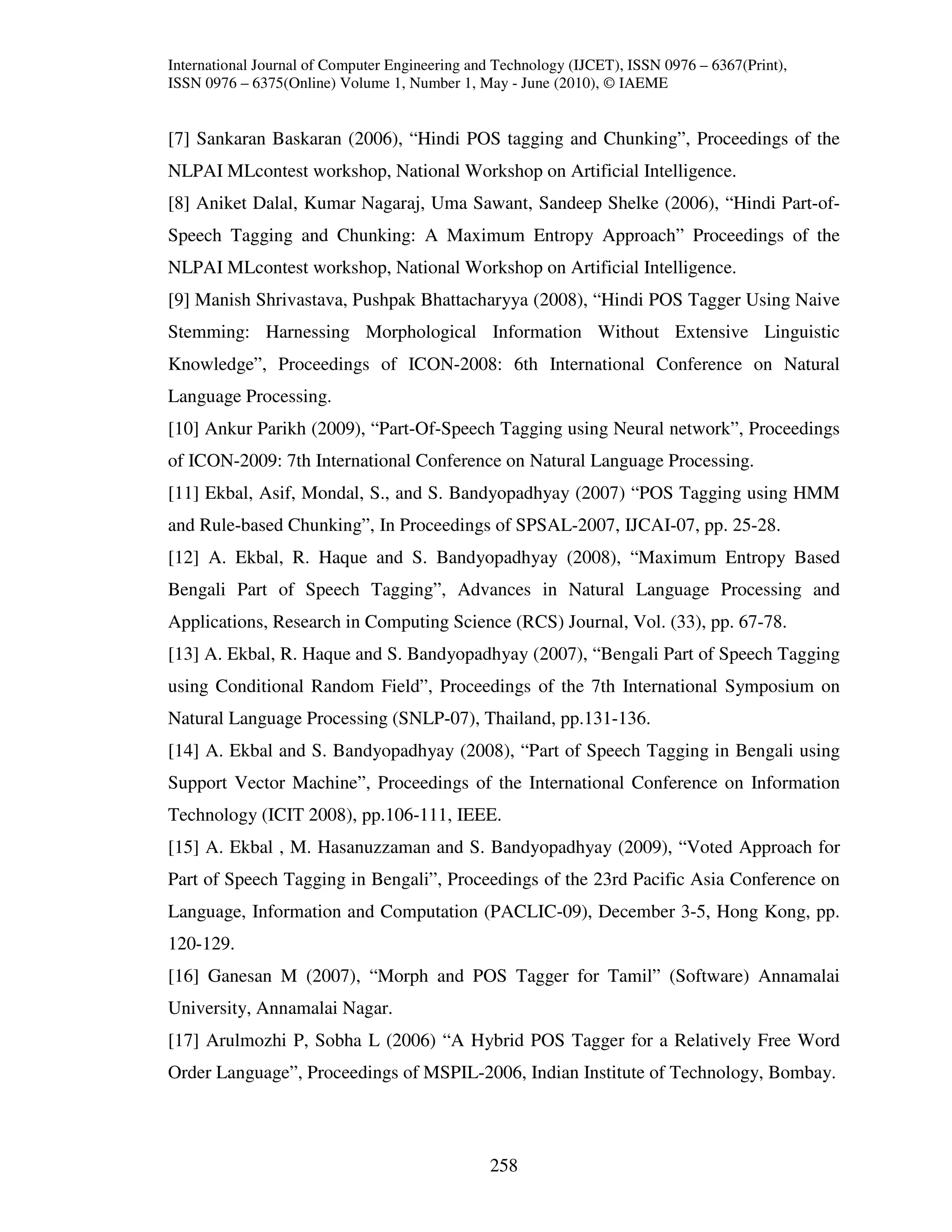 Current state of the art pos tagging for indian languages – a study | PDF