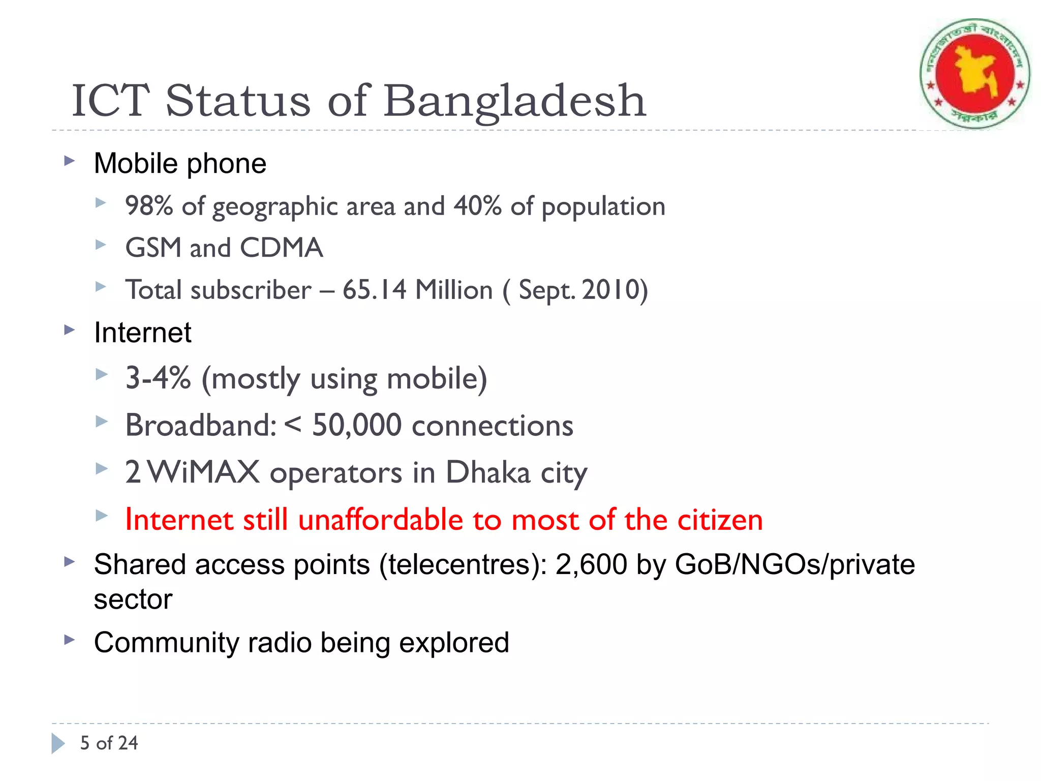 Current status and issues of e government in bangladesh | PPT