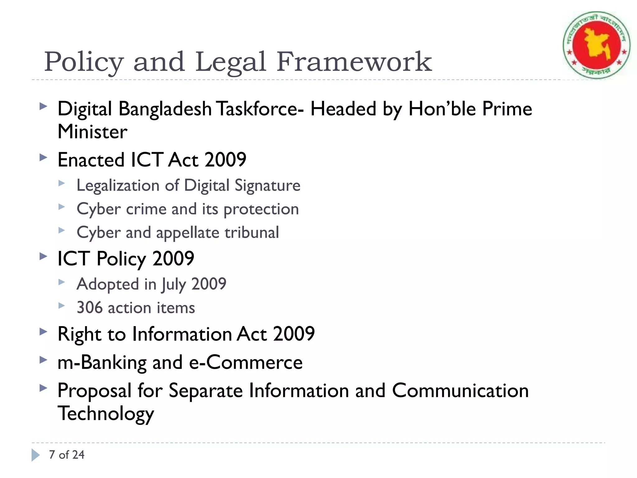 Current status and issues of e government in bangladesh | PPT