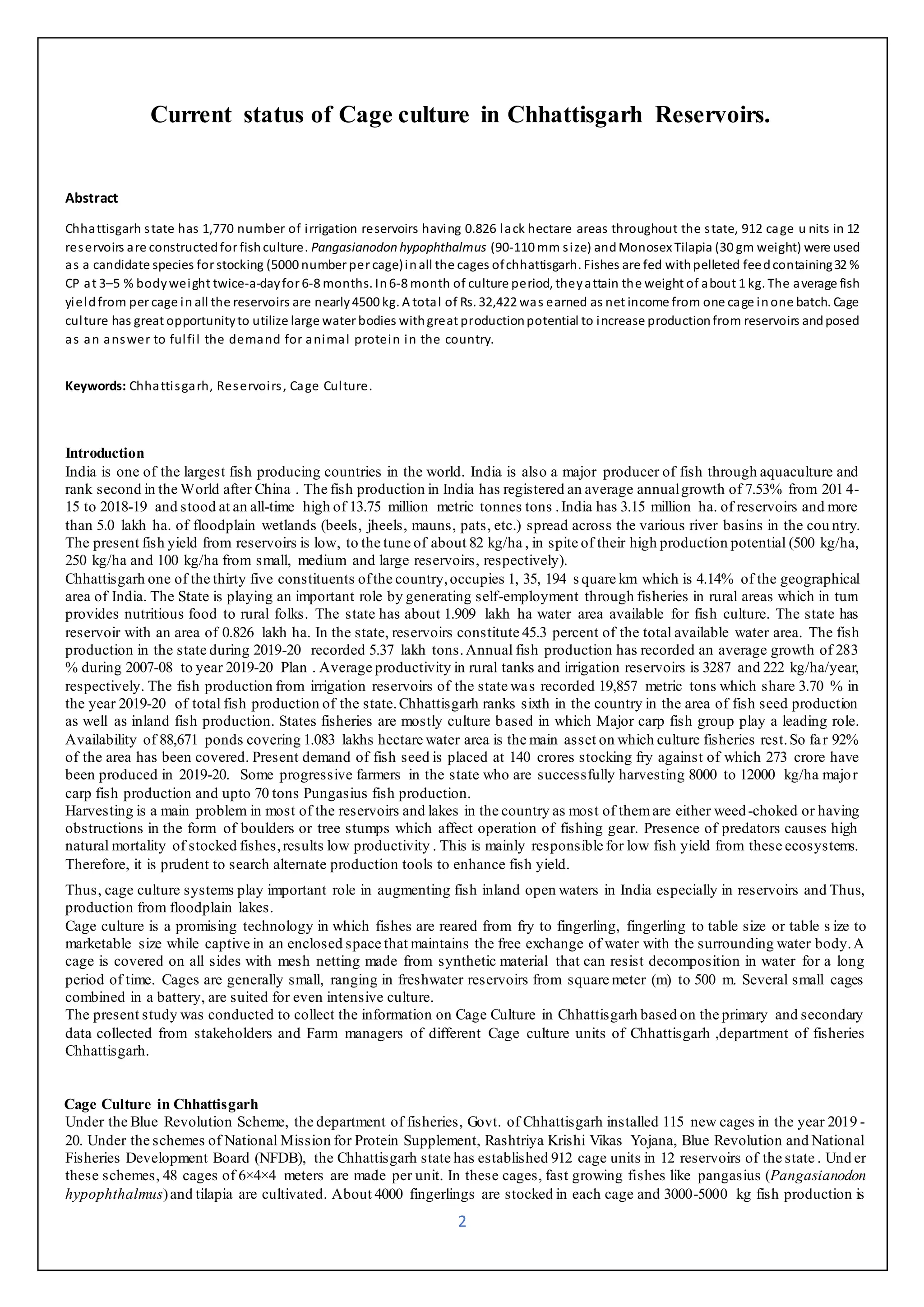 cage culture in Chhattisgarh 2021 | DOCX | Zoos & Aquariums | Attractions