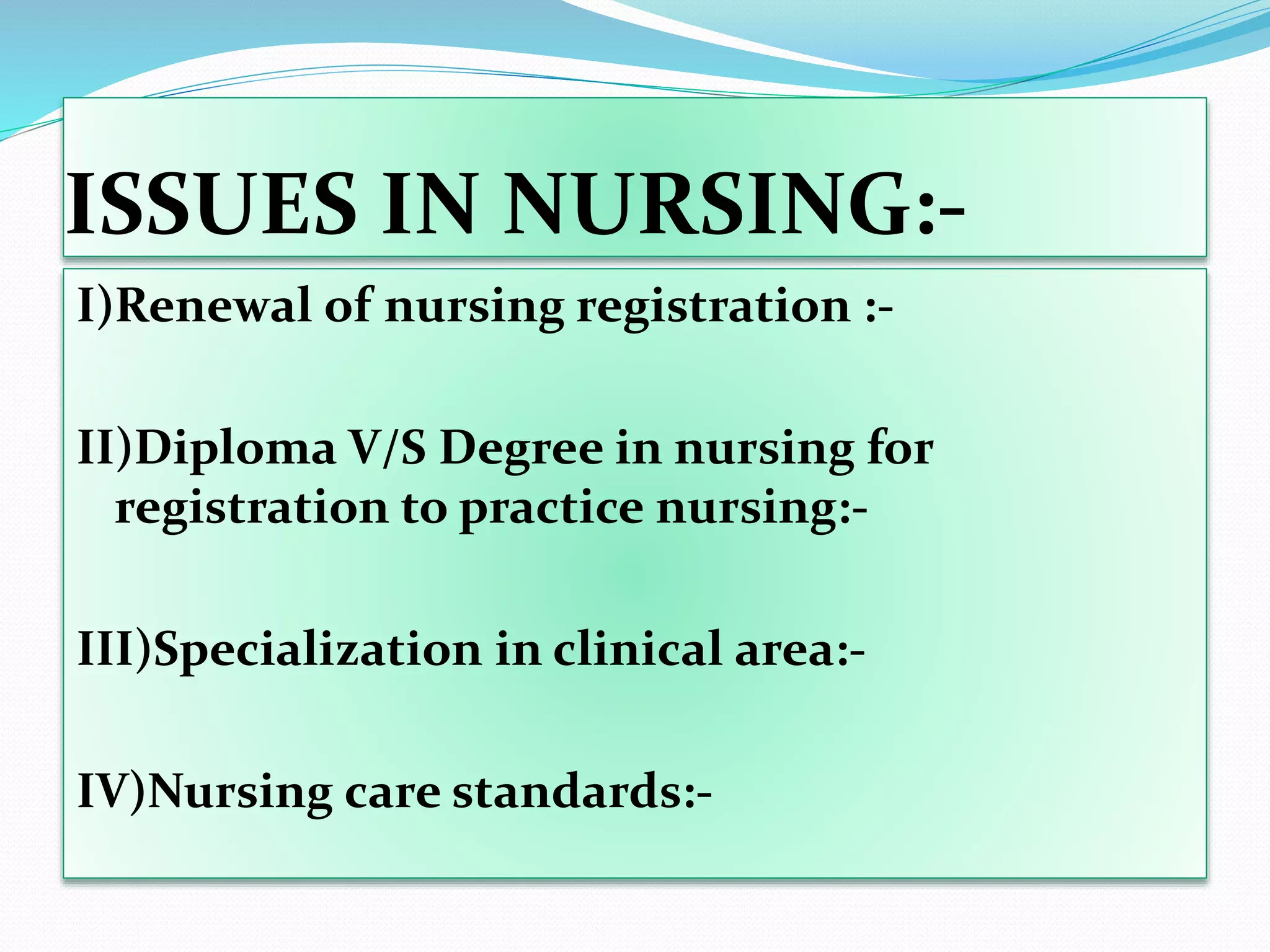Current trends and issues in nursing administration | PPTX
