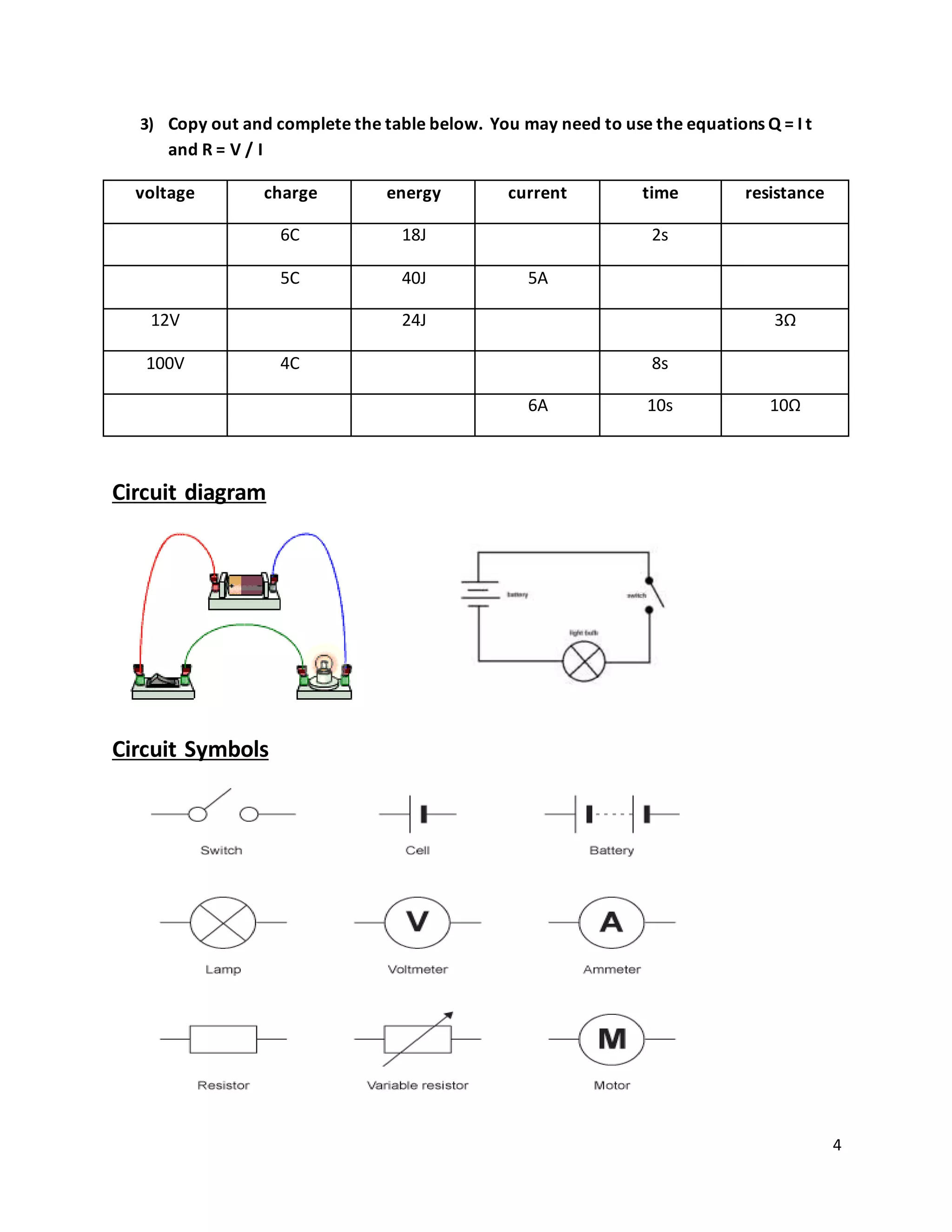 current and voltage in series and parallel- worksheet | PDF