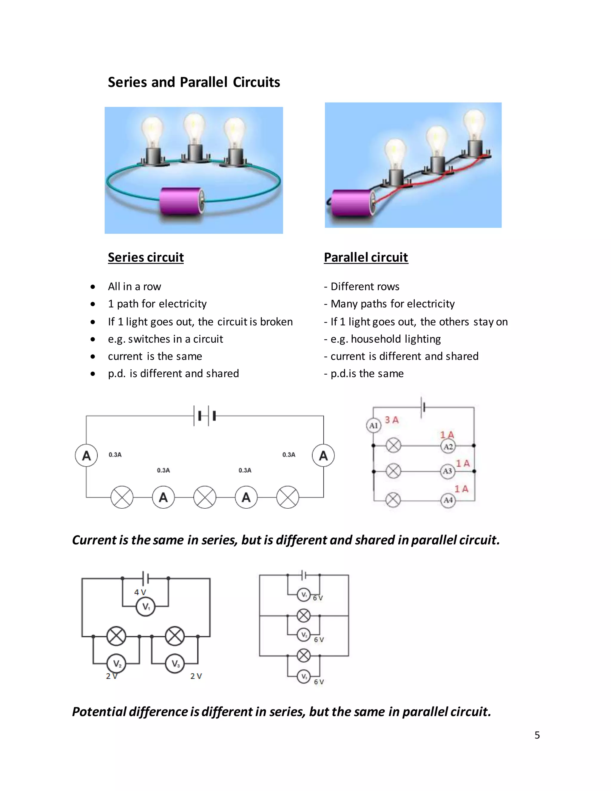 current and voltage in series and parallel- worksheet | PDF